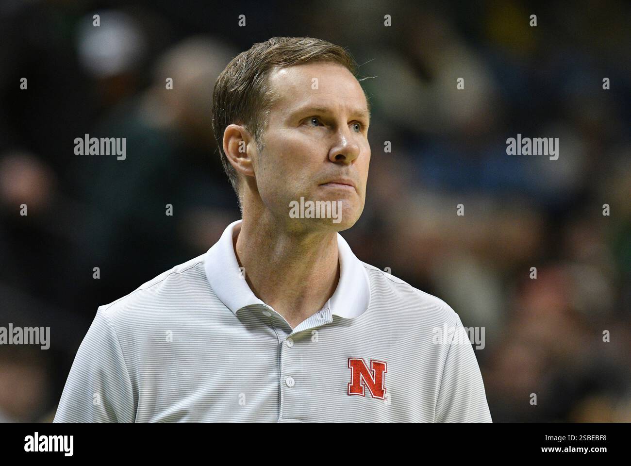 Nebraska head coach Fred Hoiberg looks up at the Oregon scoreboard ...