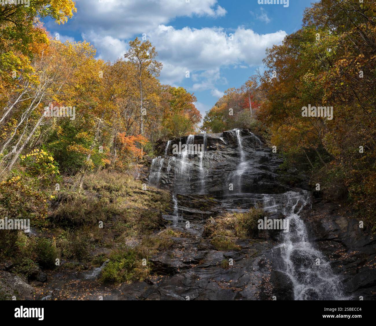 Surrounded by fall foliage, Amicalola Falls makes a steep descent over ...