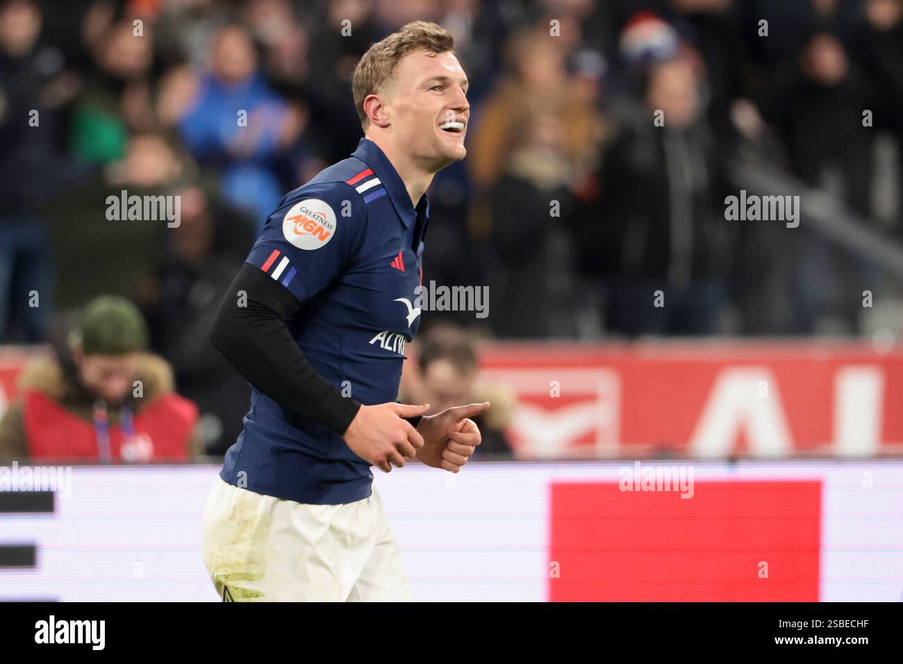 Emilien Gailleton of France celebrates his try during the 2025 Six ...