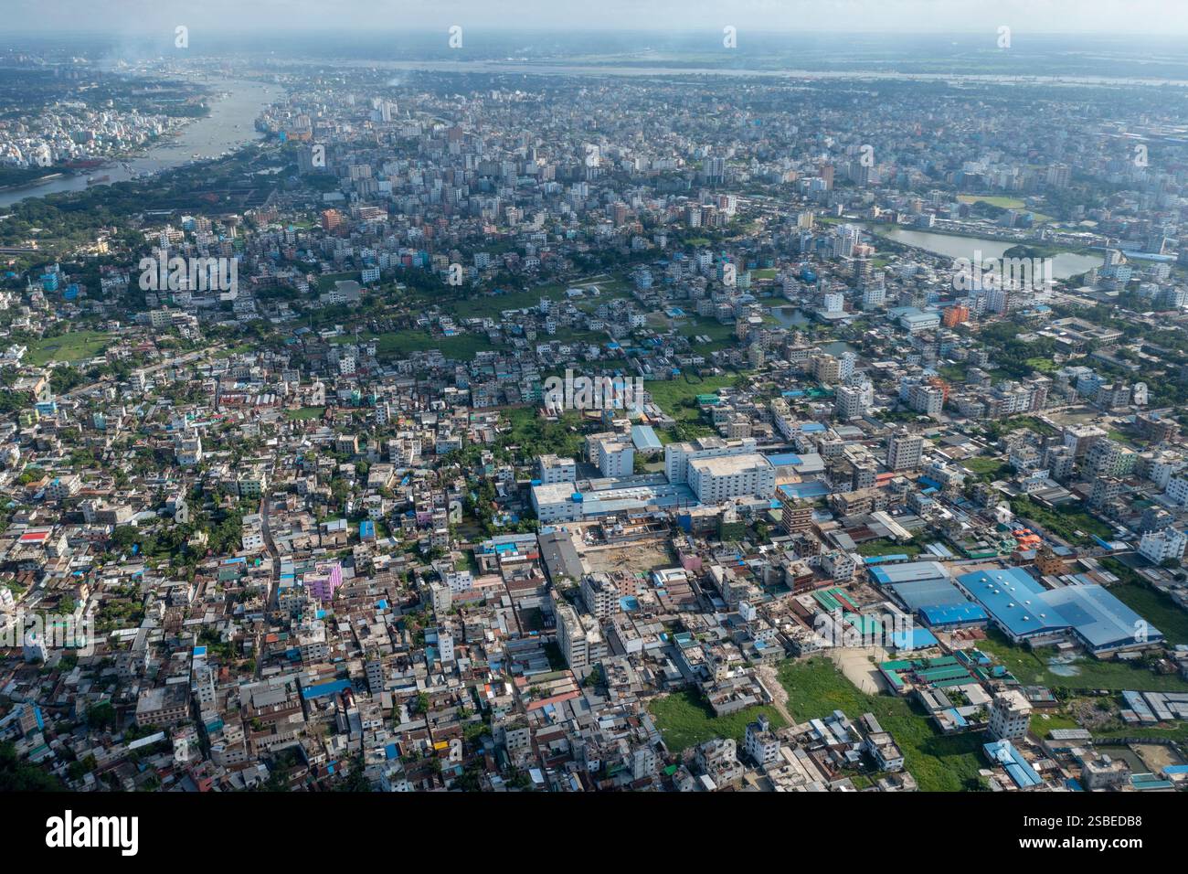 An aerial view of Narayanganj city, situated on the banks of the Shitalakshya River in ...