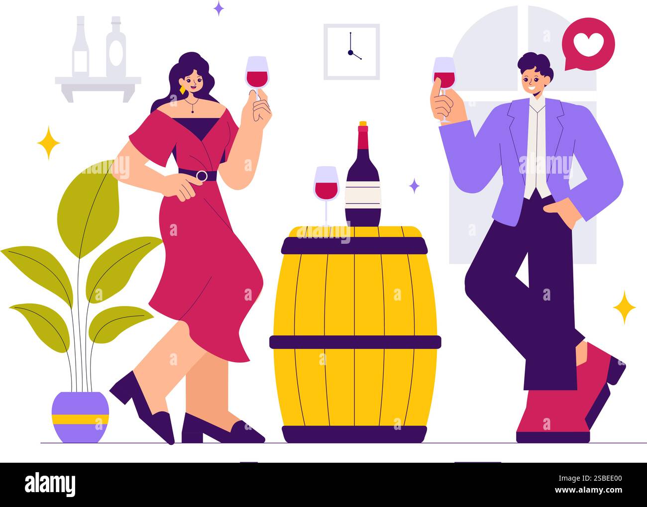 Wine Tasting Illustration featuring People Holding Wine Glasses with ...