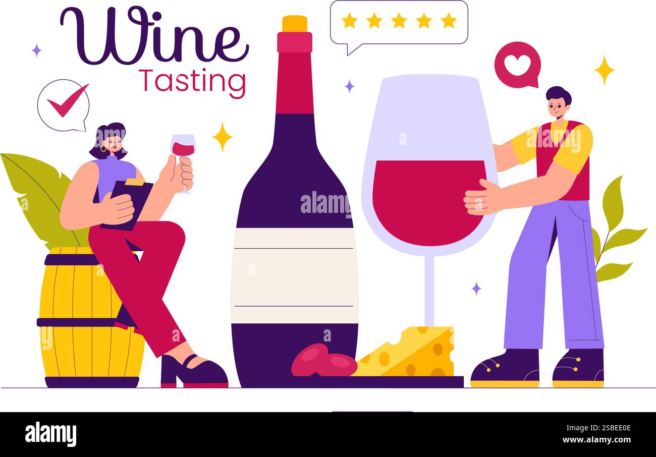 Wine Tasting Illustration featuring People Holding Wine Glasses with ...