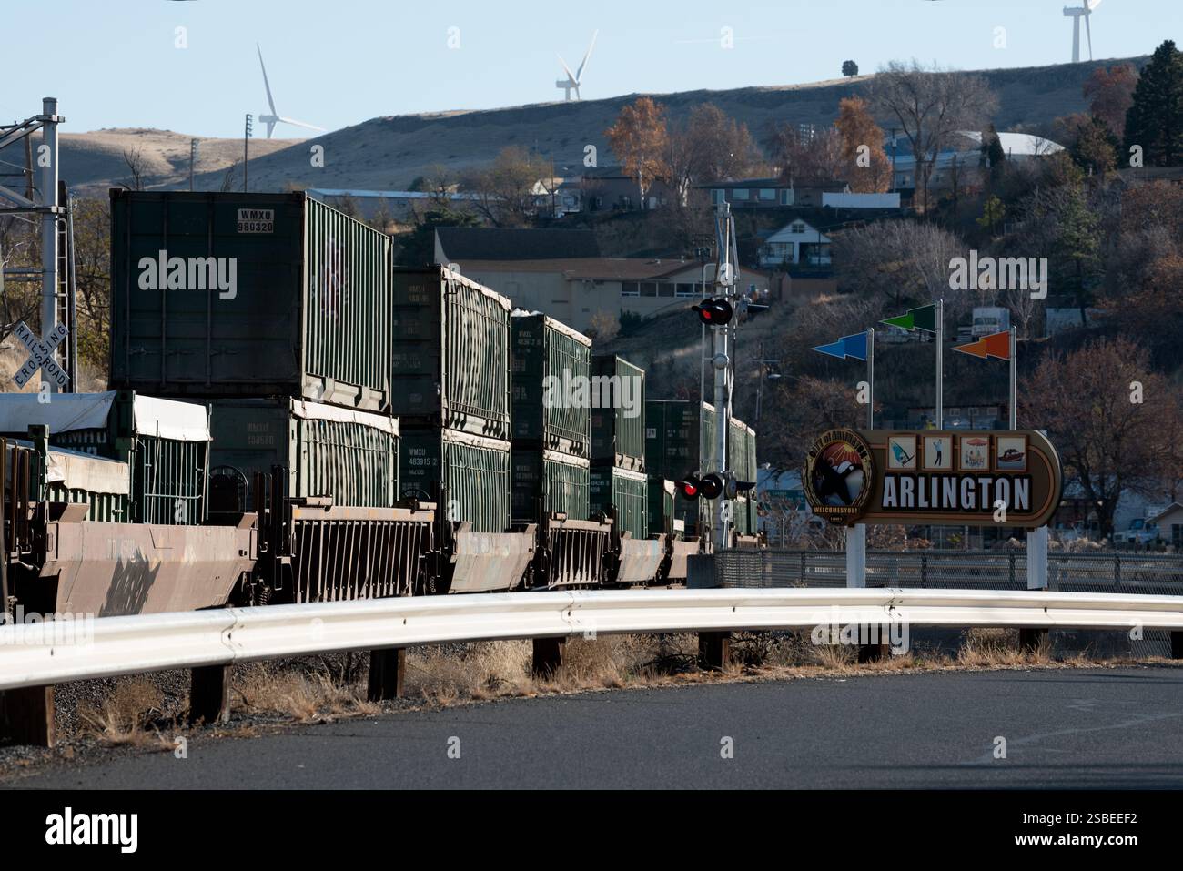 Train carrying municipal waste to the landfill in Arlington, Oregon ...