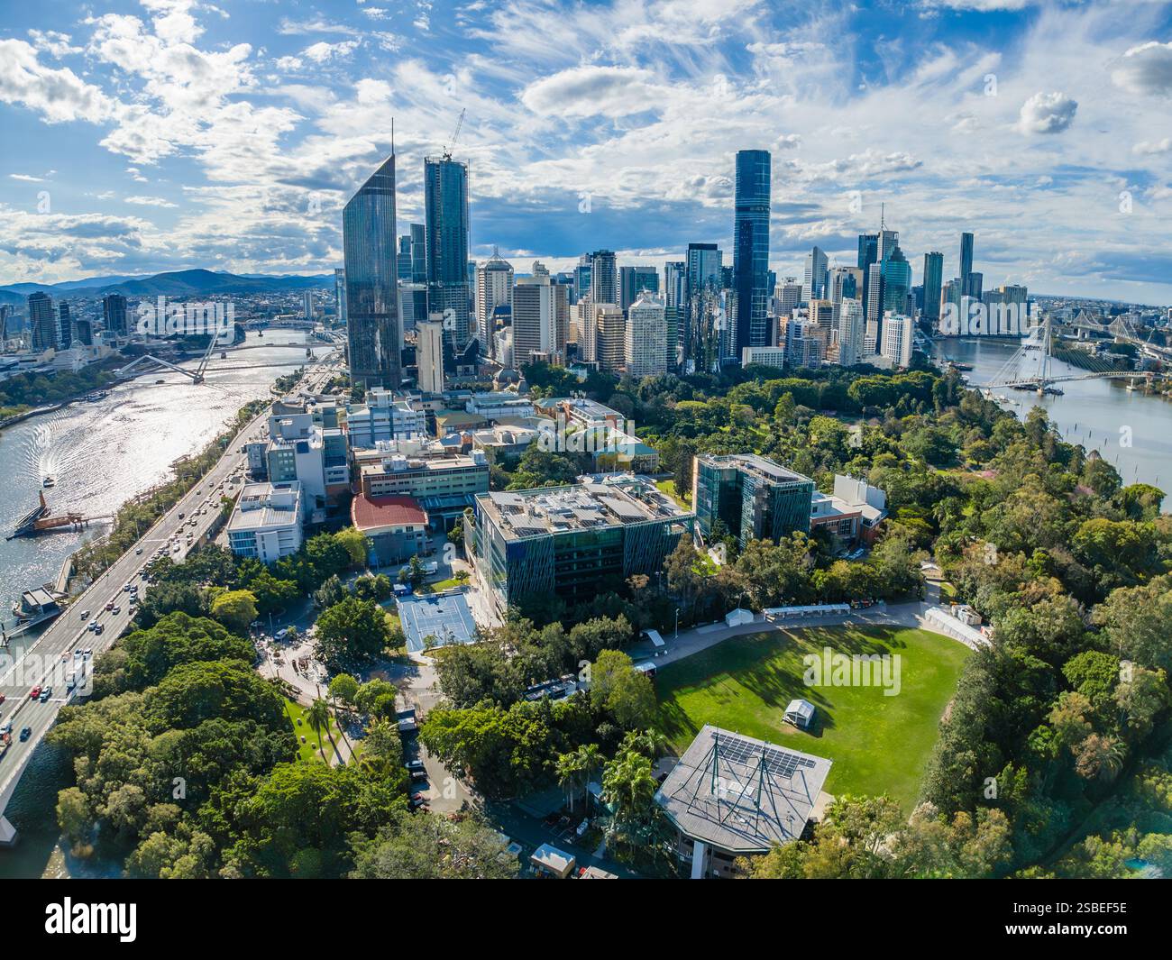 Aerial view of campus of Queensland University of Technology and ...