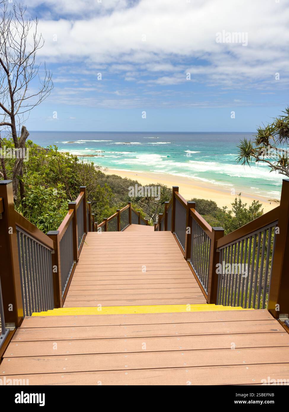 Stairs leading down to Frenchmans Beach on Stradbroke Island off the ...
