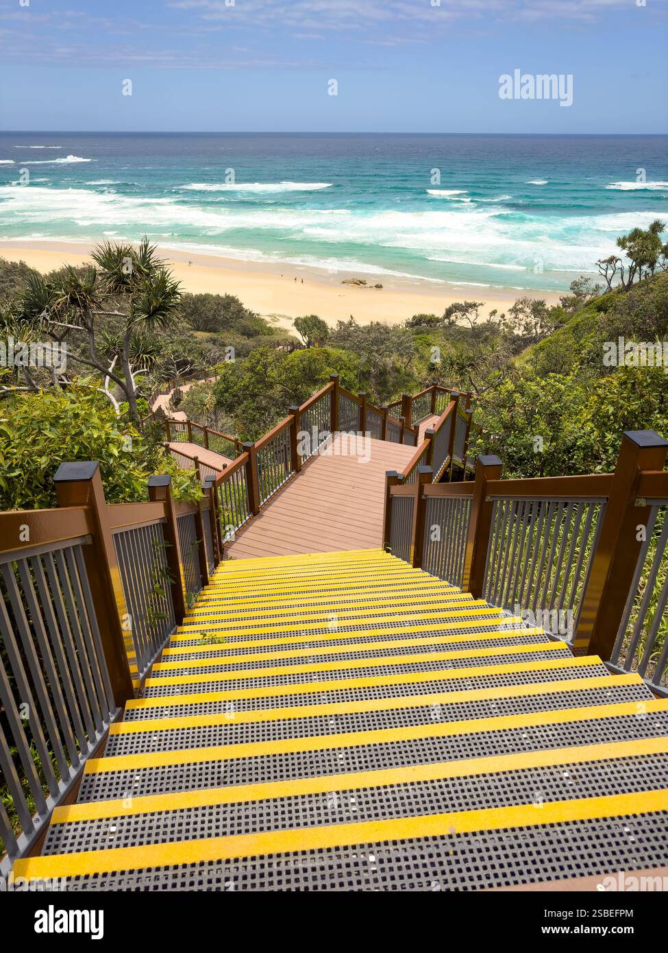 Stairs leading down to Frenchmans Beach on Stradbroke Island off the ...