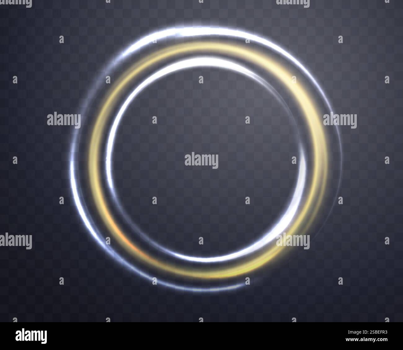 Gold and silver magic glowing ring with smoke. Neon realistic energy ...