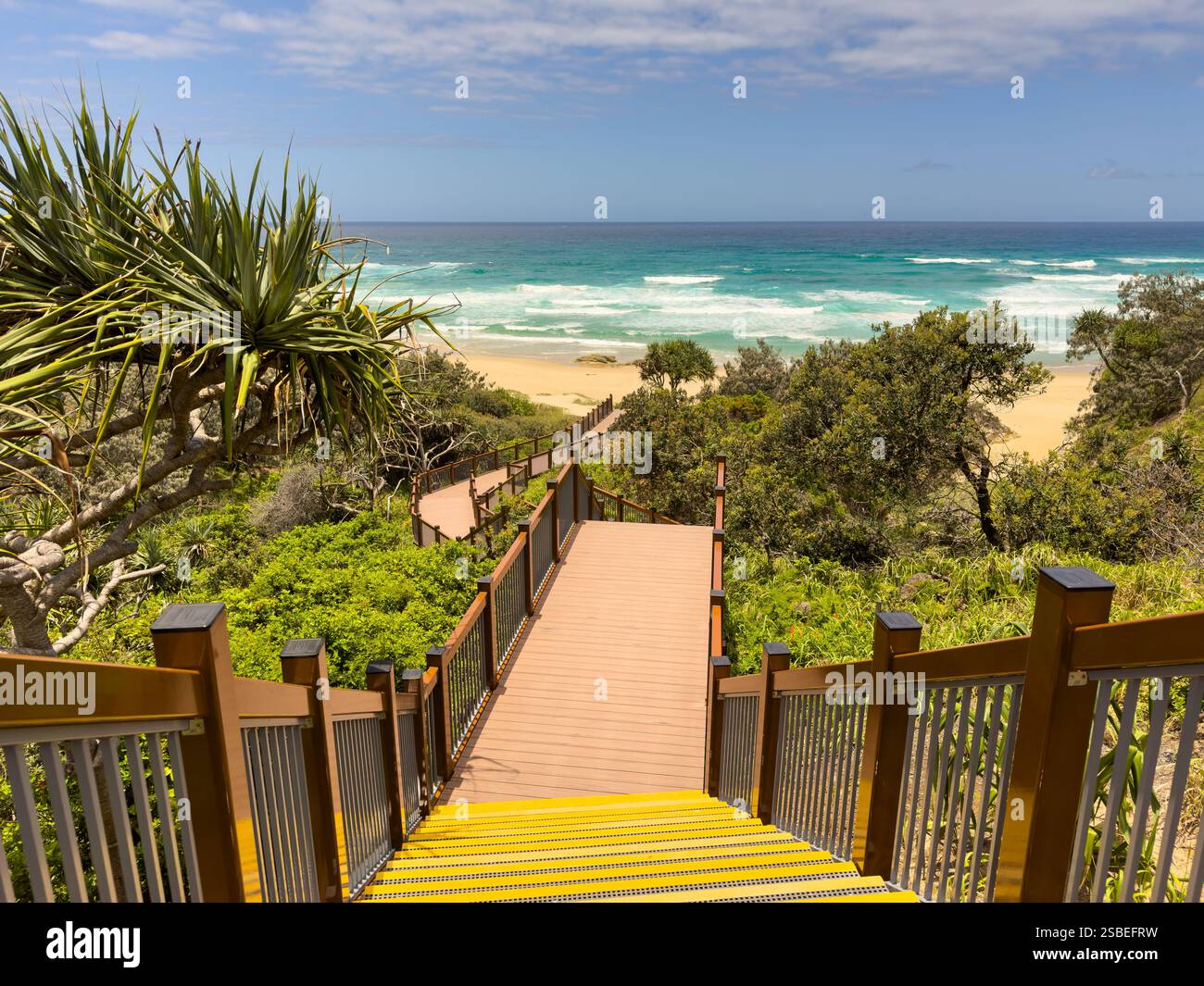 Stairs leading down to Frenchmans Beach on Stradbroke Island off the ...