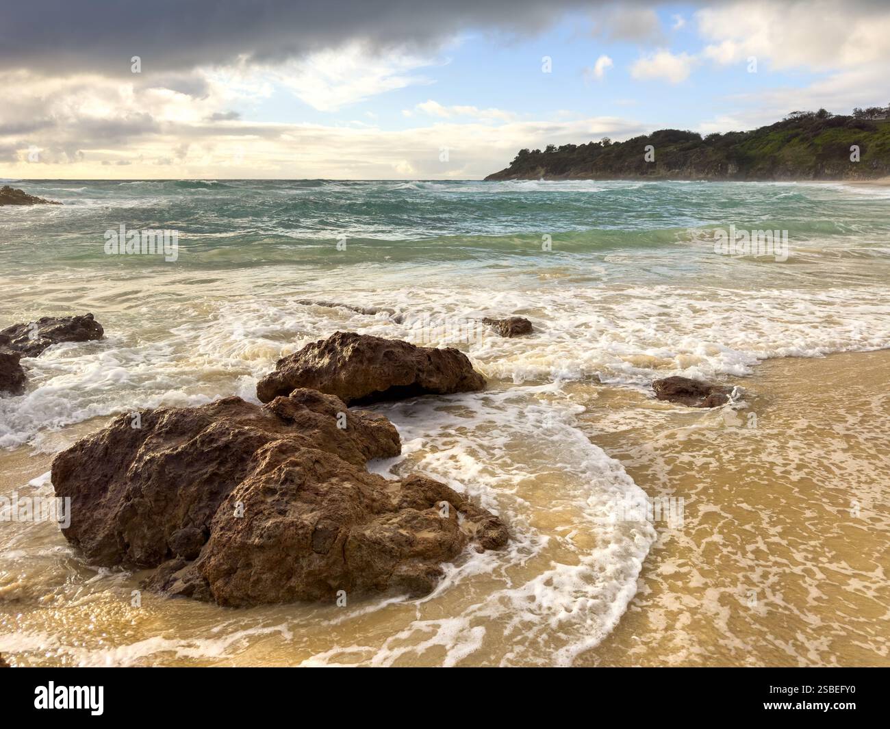 Sunrise at Point Lookout looking towards Frenchmans Beach on Stradbroke ...