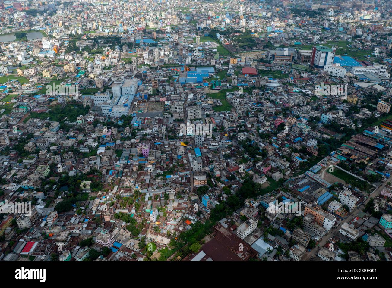 An aerial view of Narayanganj city, situated on the banks of the Shitalakshya River in ...