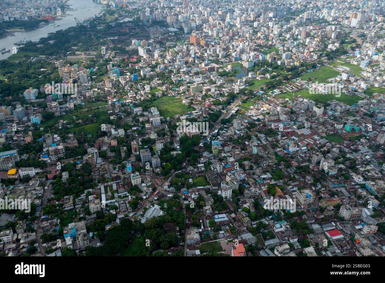 An aerial view of Narayanganj city, situated on the banks of the Shitalakshya River in ...