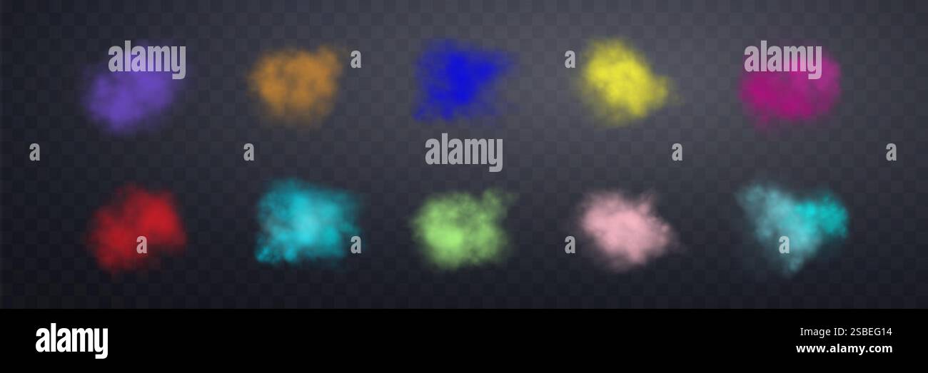 Different colors realistic smokes or haze on a transparent background ...