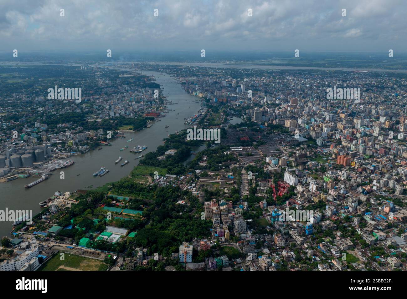 An aerial view of Narayanganj city, situated on the banks of the Shitalakshya River in ...