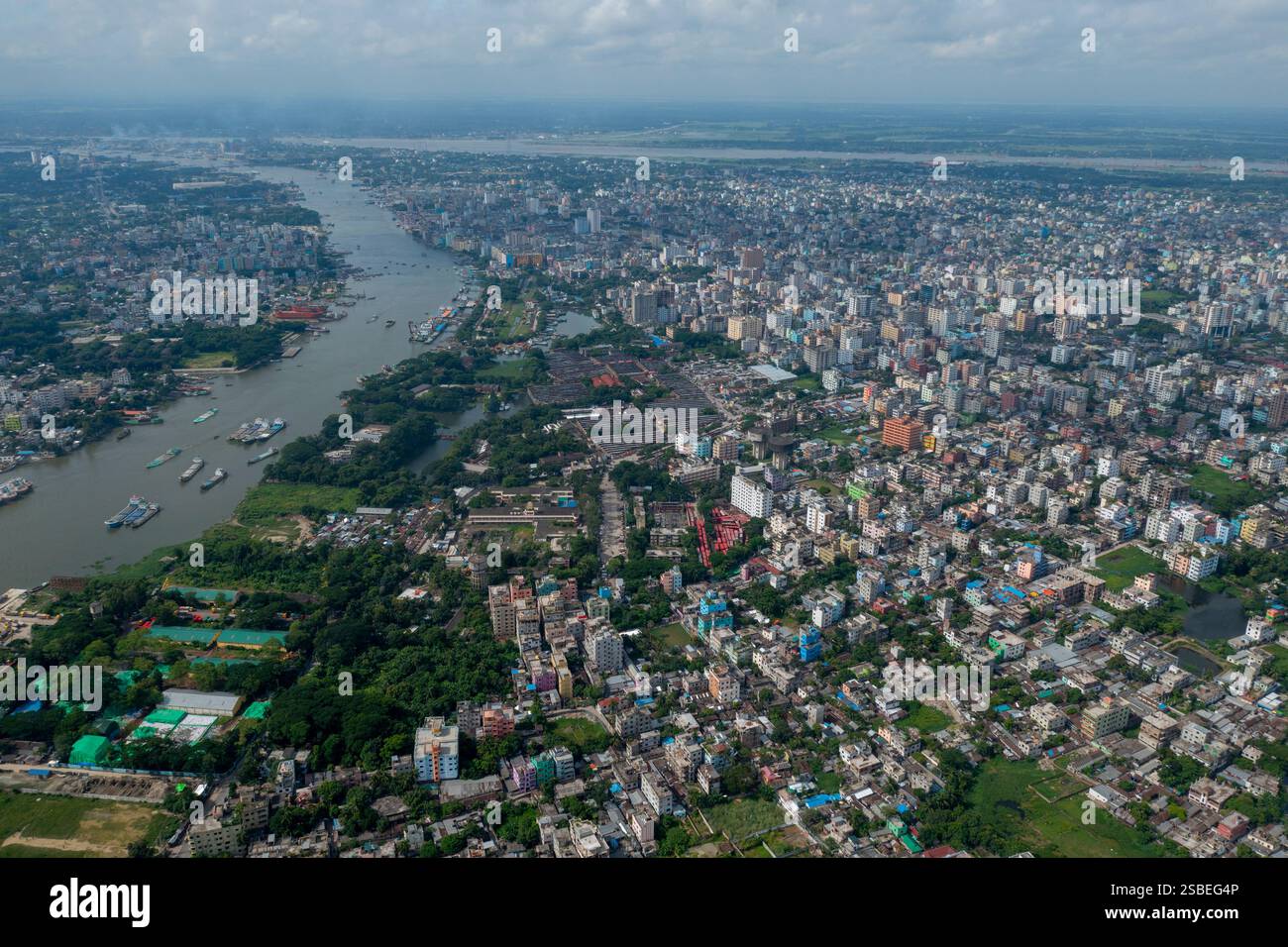 An aerial view of Narayanganj city, situated on the banks of the Shitalakshya River in ...