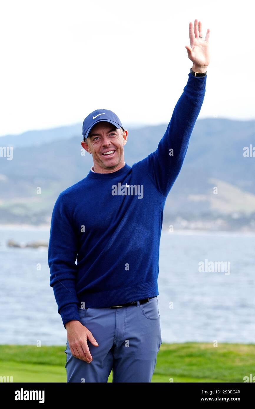 PEBBLE BEACH, CA - FEBRUARY 02: PGA golfer Rory McIlroy waves to the ...