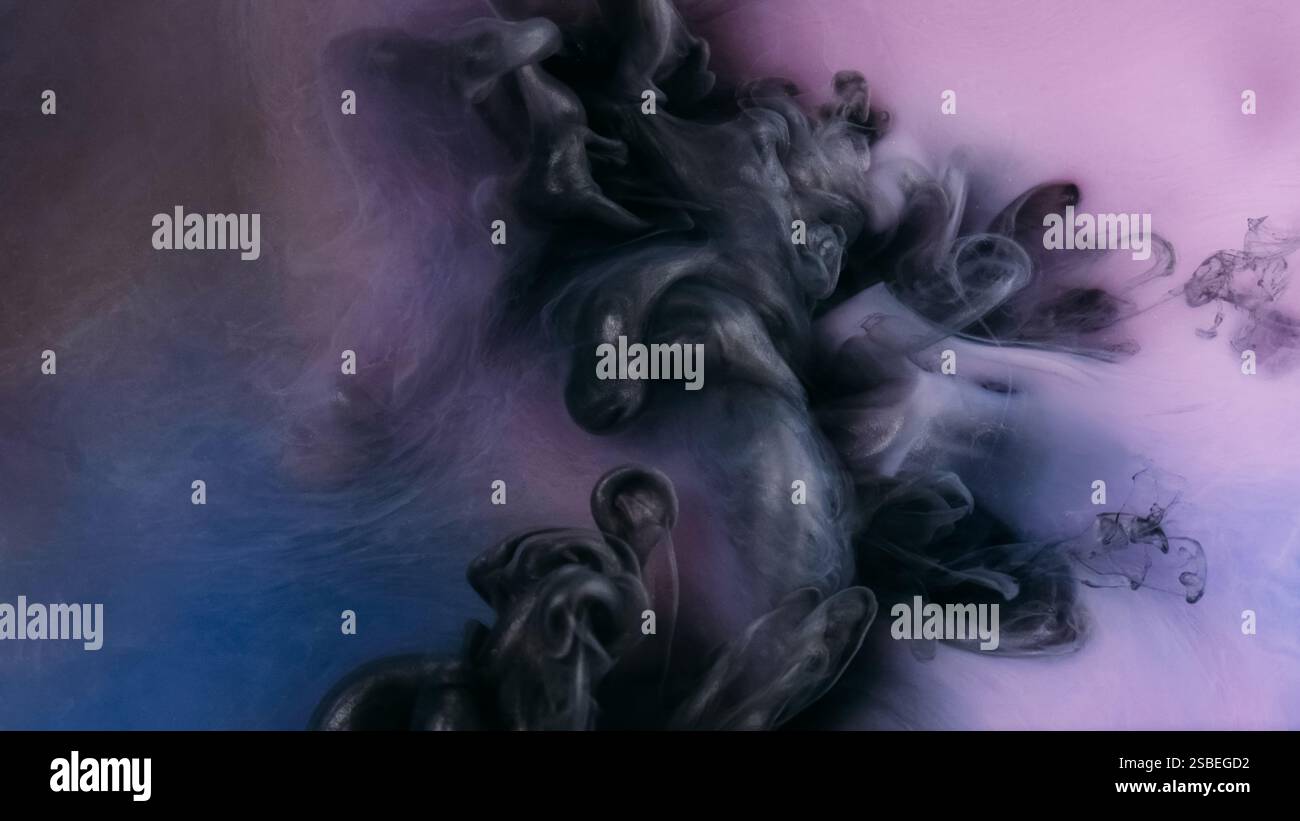 Flow smoke. Fog stream. Defocused pink black blue fume cloud glow ...