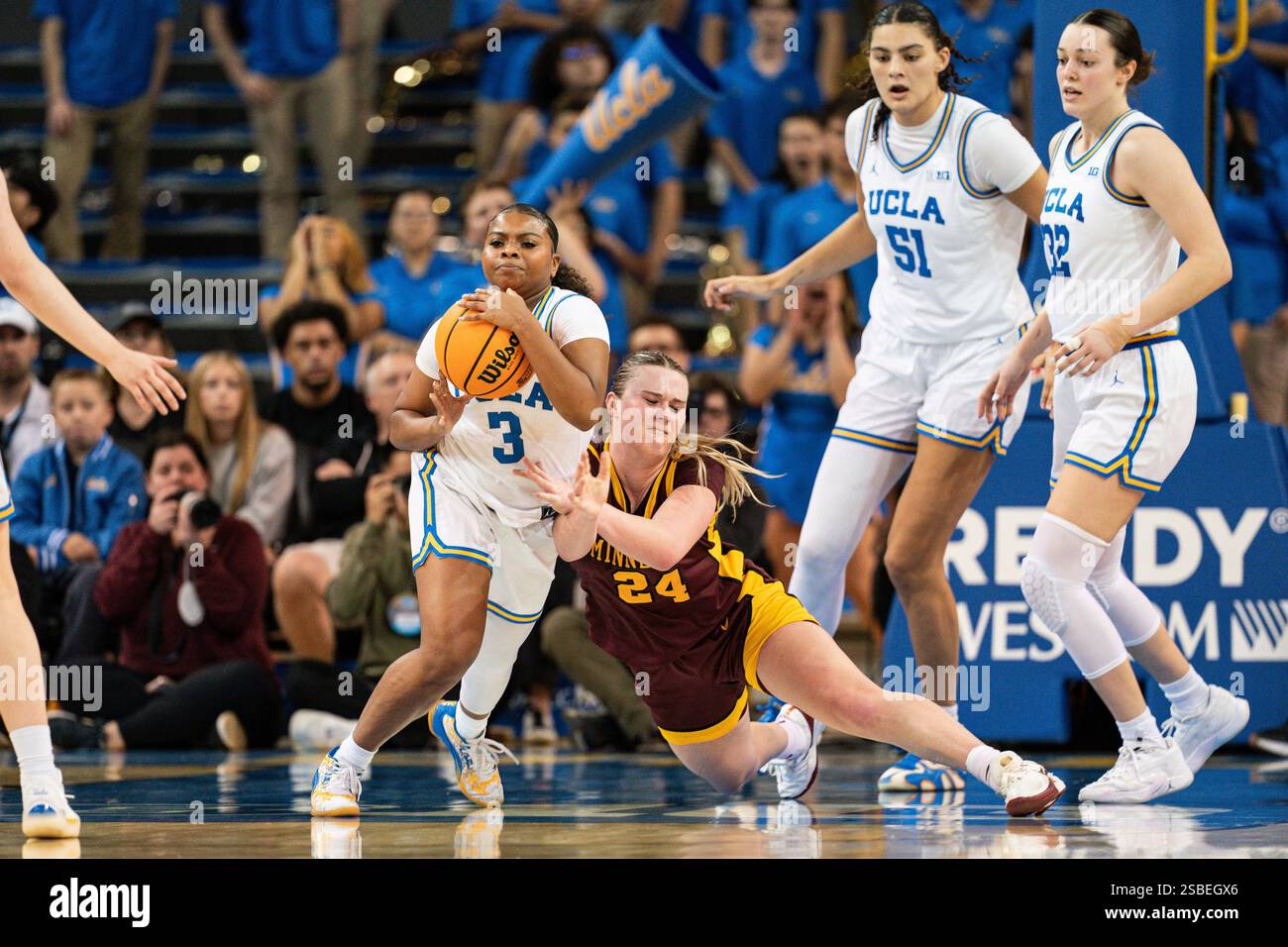 UCLA Bruins guard Londynn Jones (3) steals the ball from Minnesota ...