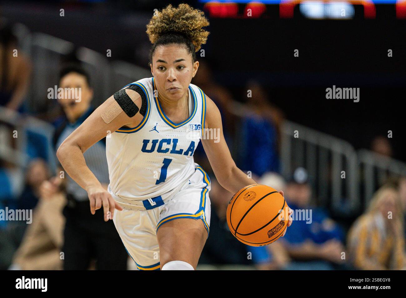 UCLA Bruins guard Kiki Rice (1) brings the ball up court during a NCAA ...
