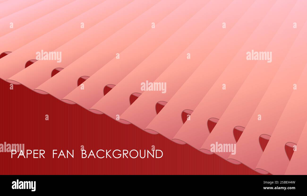 Horizontal red paper fan abstract background with pastel folded surface ...