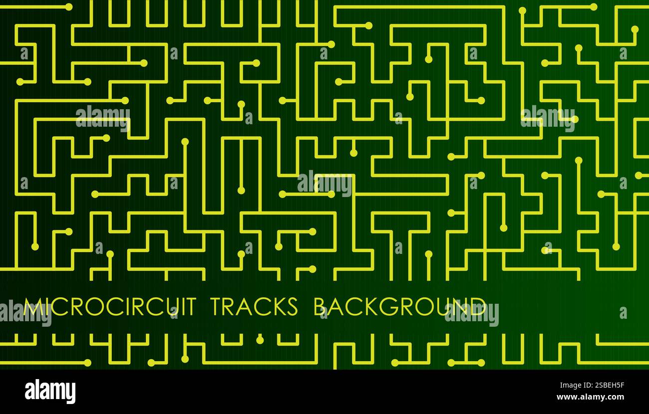 Horizontal green circuit board abstract background with engineering ...