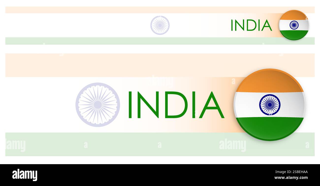 India flag horizontal web banner in modern neomorphism style. Webpage ...