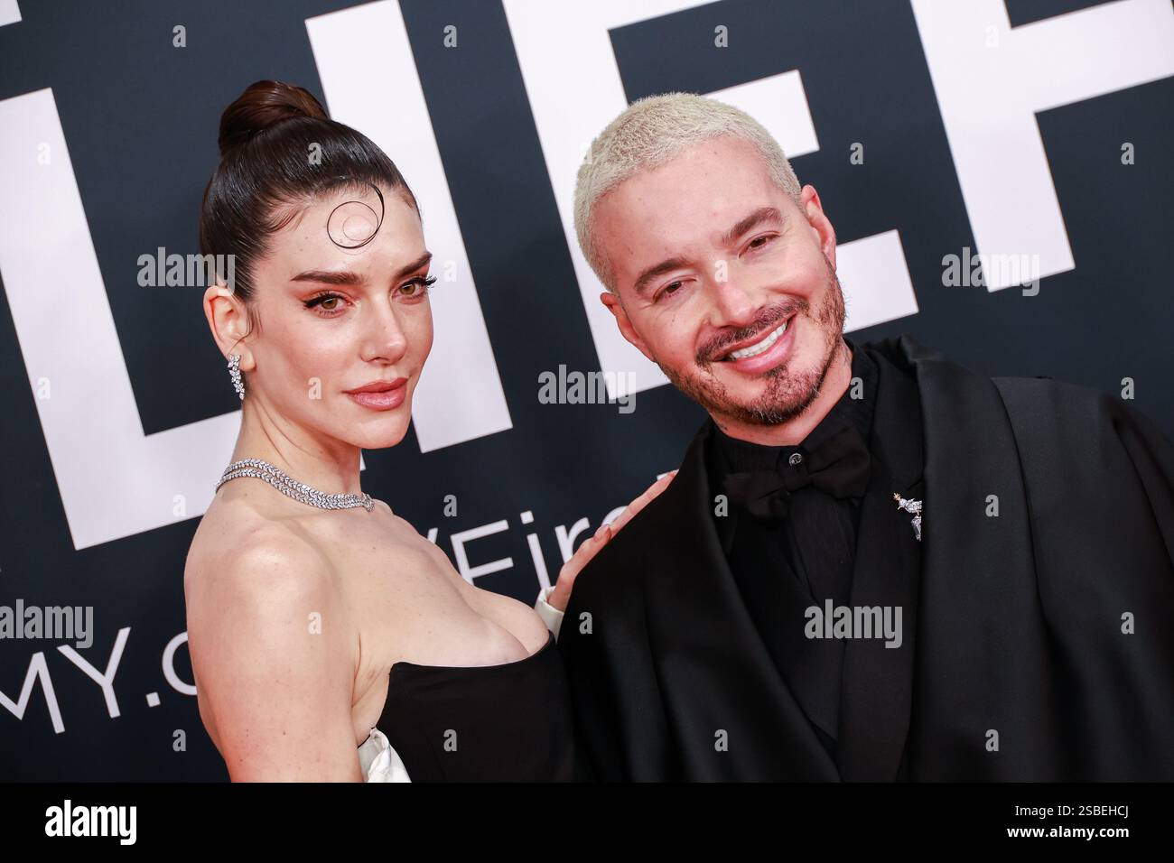 Los Angeles, USA. 02nd Feb, 2025. Valentina Ferrer and J Balvin walking ...