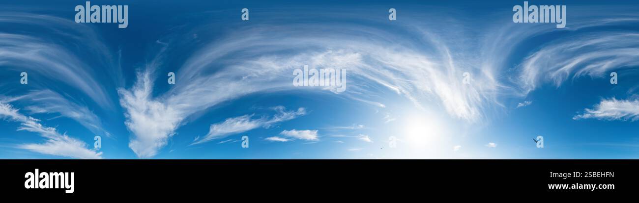 Sky 360 panorama - Bright blue sky filled with fluffy white Cirrus ...