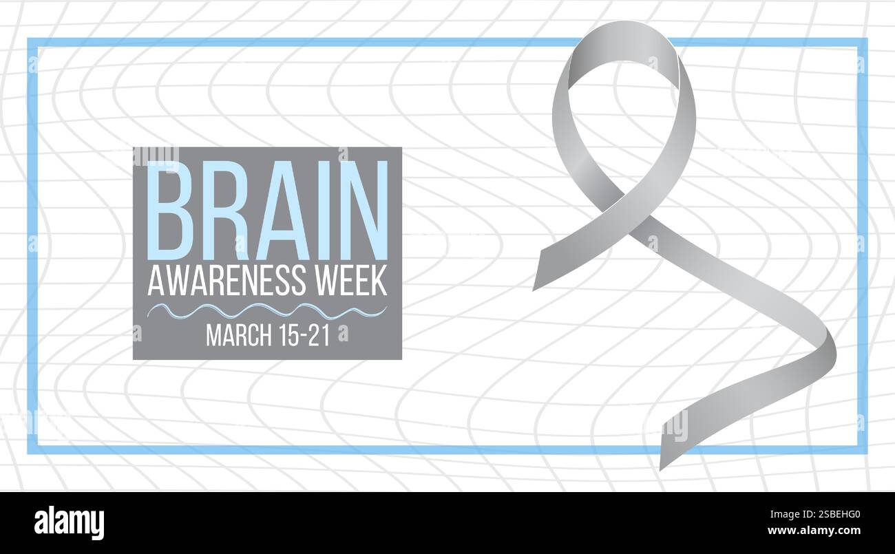 Brain awareness week concept. Banner template with grey ribbon and text ...