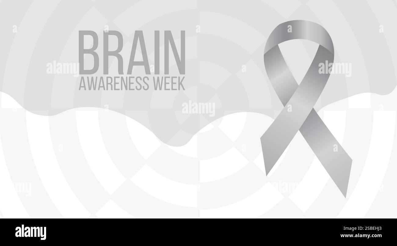 Brain awareness week concept. Banner template with grey ribbon and text ...