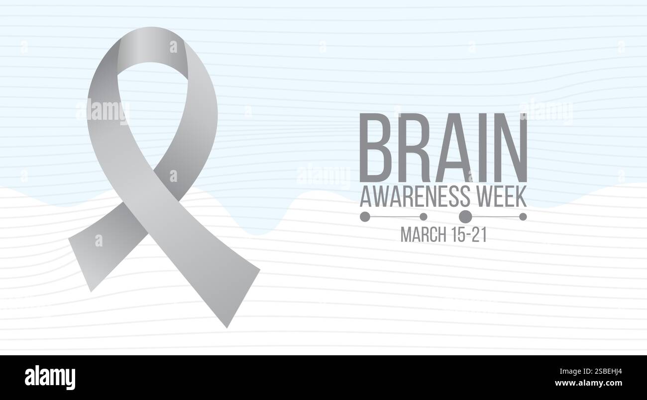 Brain awareness week concept. Banner template with grey ribbon and text ...