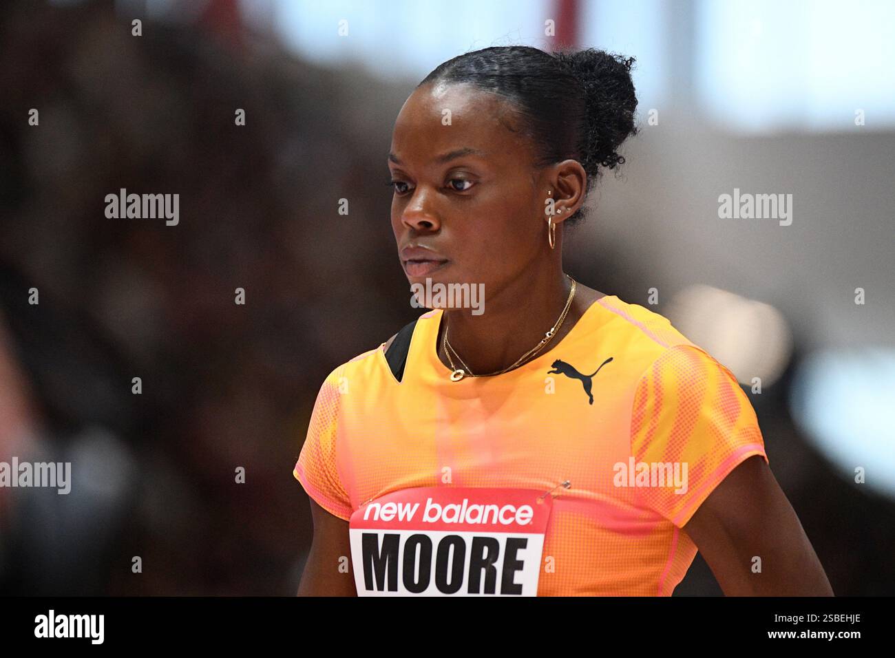 BOSTON, MA - FEBRUARY 02: Jasmine Moore of the United States looks on ...