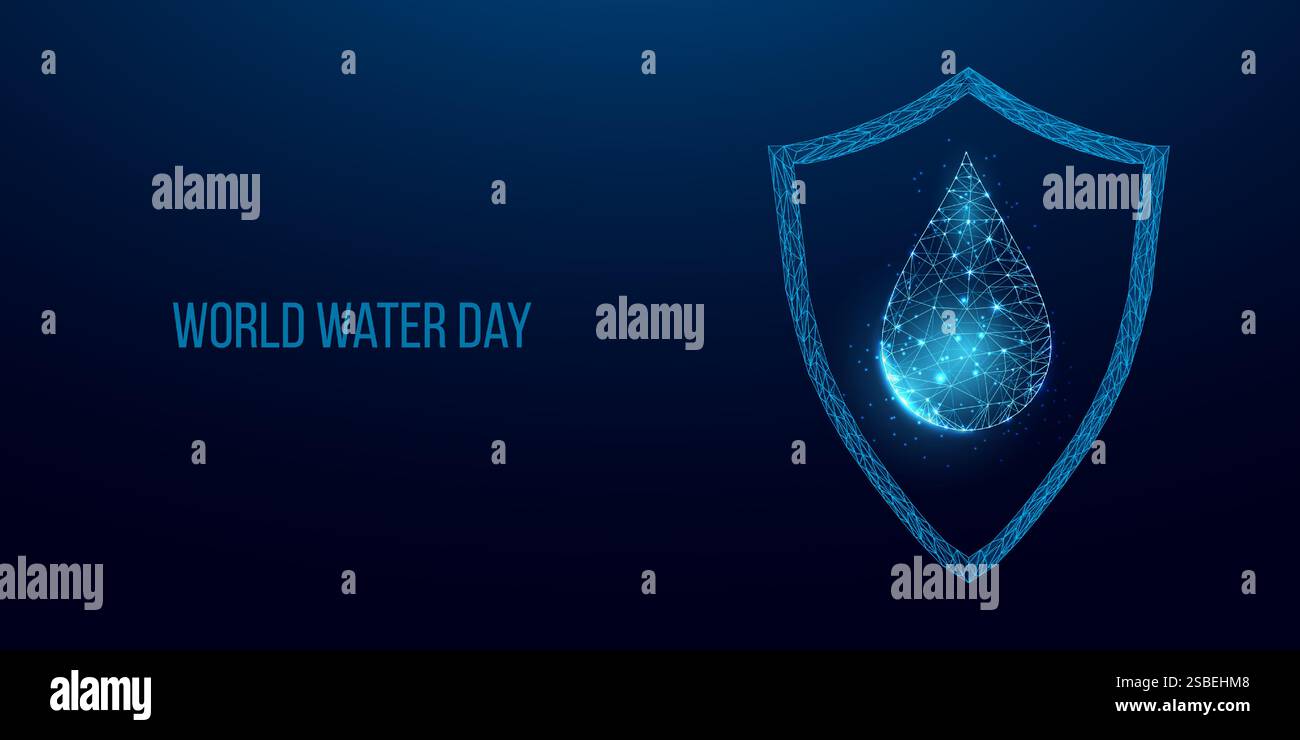 World water day concept. Banner template with glowing low poly water ...