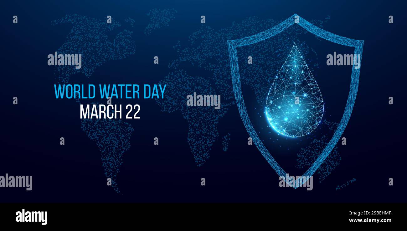 World water day concept. Banner template with glowing low poly water ...