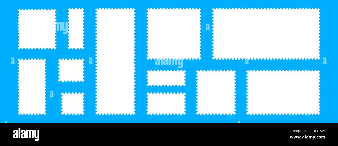 White postage stamp set. Poststamp frames or borders. Rectangle or ...