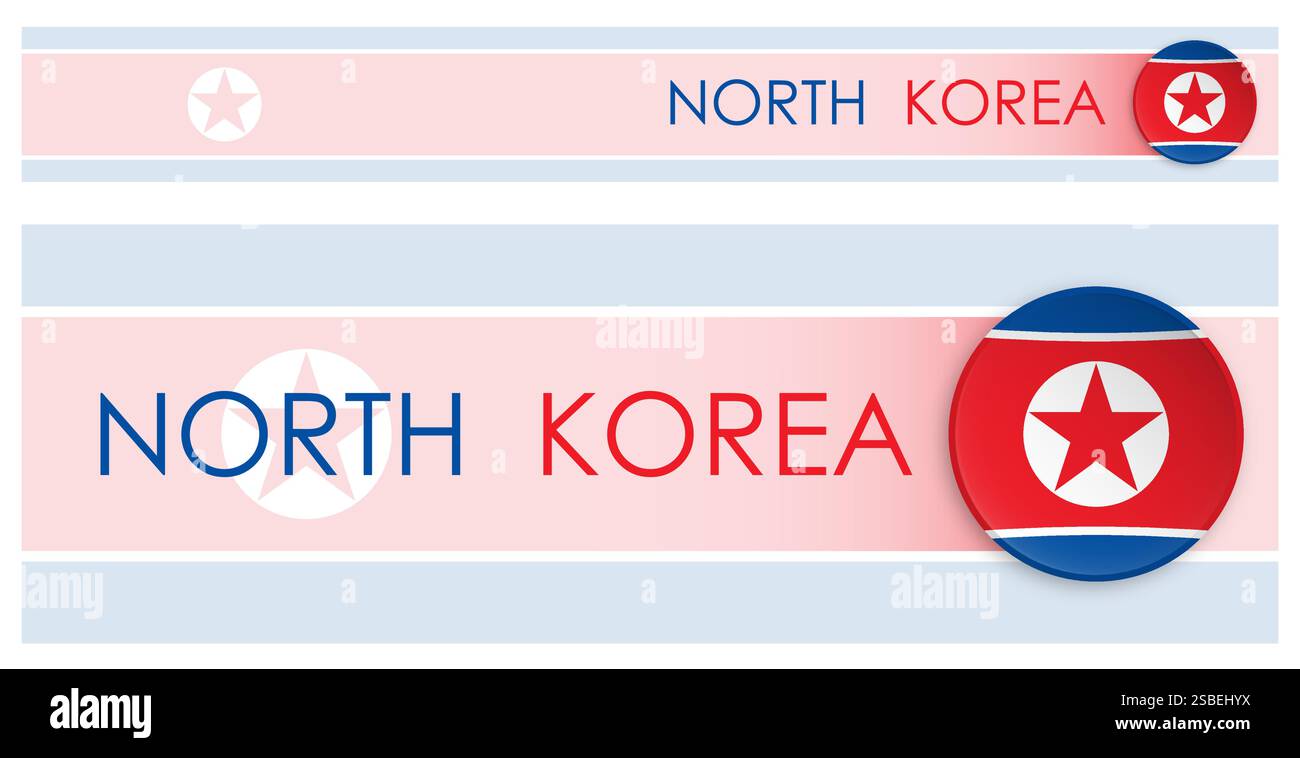 North Korea flag horizontal web banner in modern neomorphism style ...