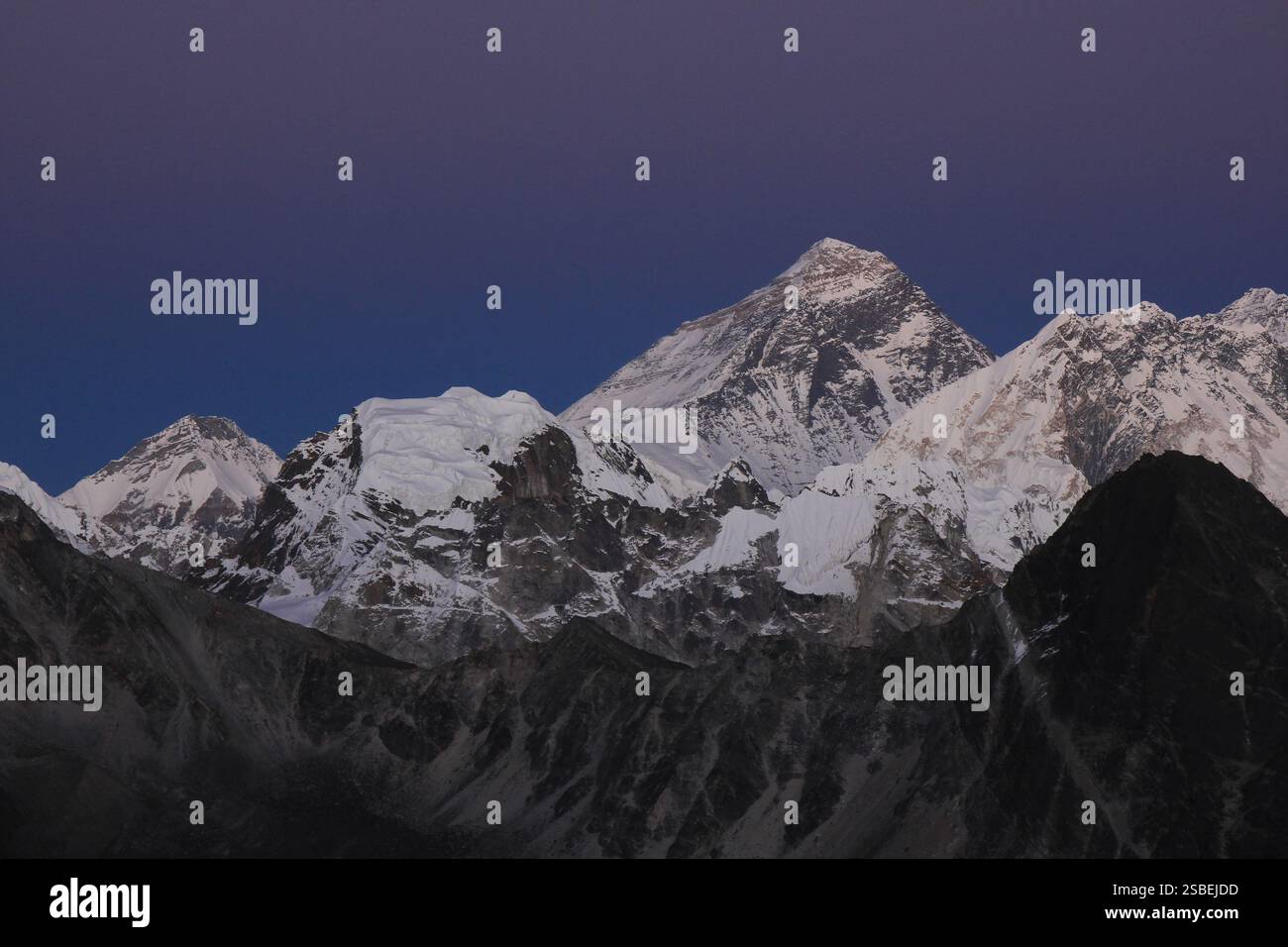 Mount Everest in the blue hour, view from Gokyo Ri, Nepal Stock Photo ...