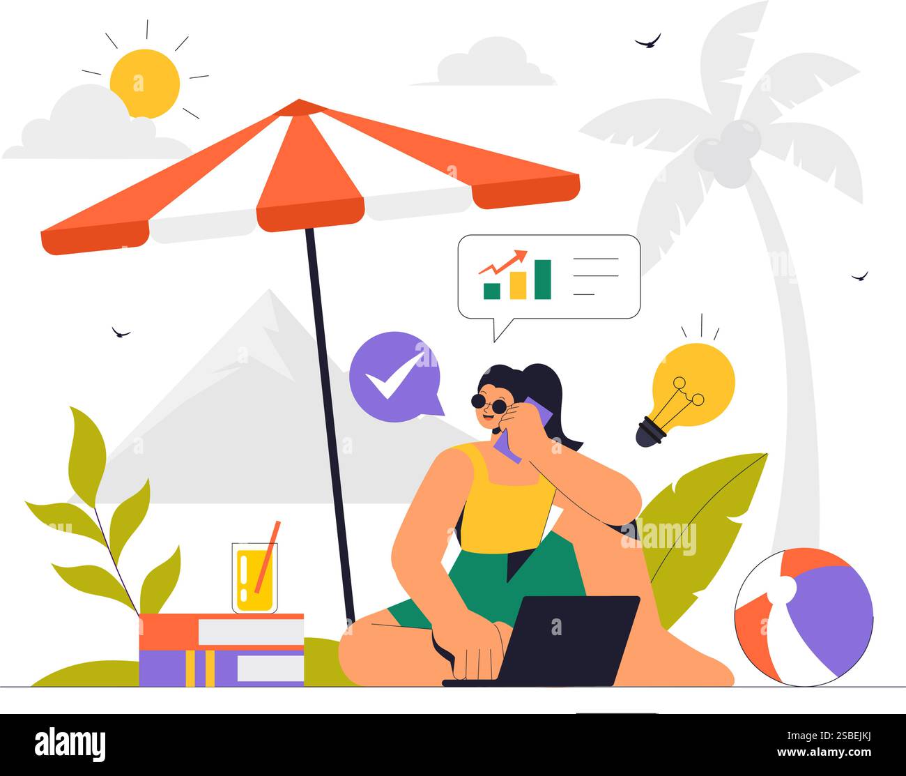 Digital Nomad Lifestyle Vector Illustration Featuring People Working ...