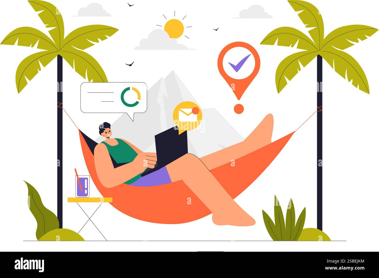 Digital Nomad Lifestyle Vector Illustration Featuring People Working ...