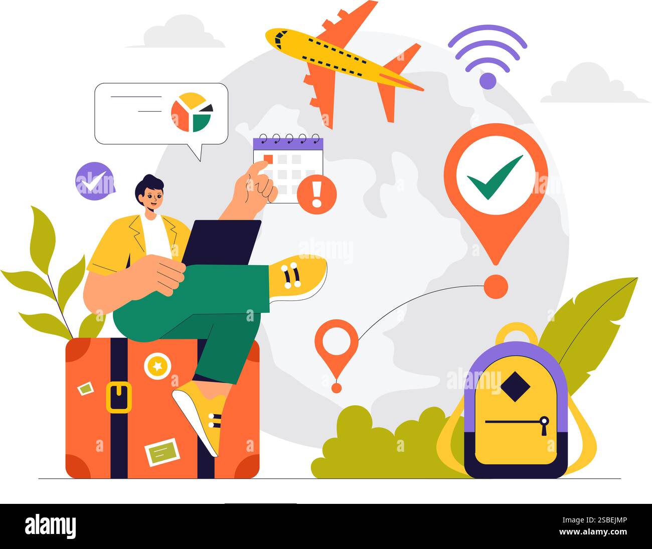 Digital Nomad Lifestyle Vector Illustration Featuring People Working ...