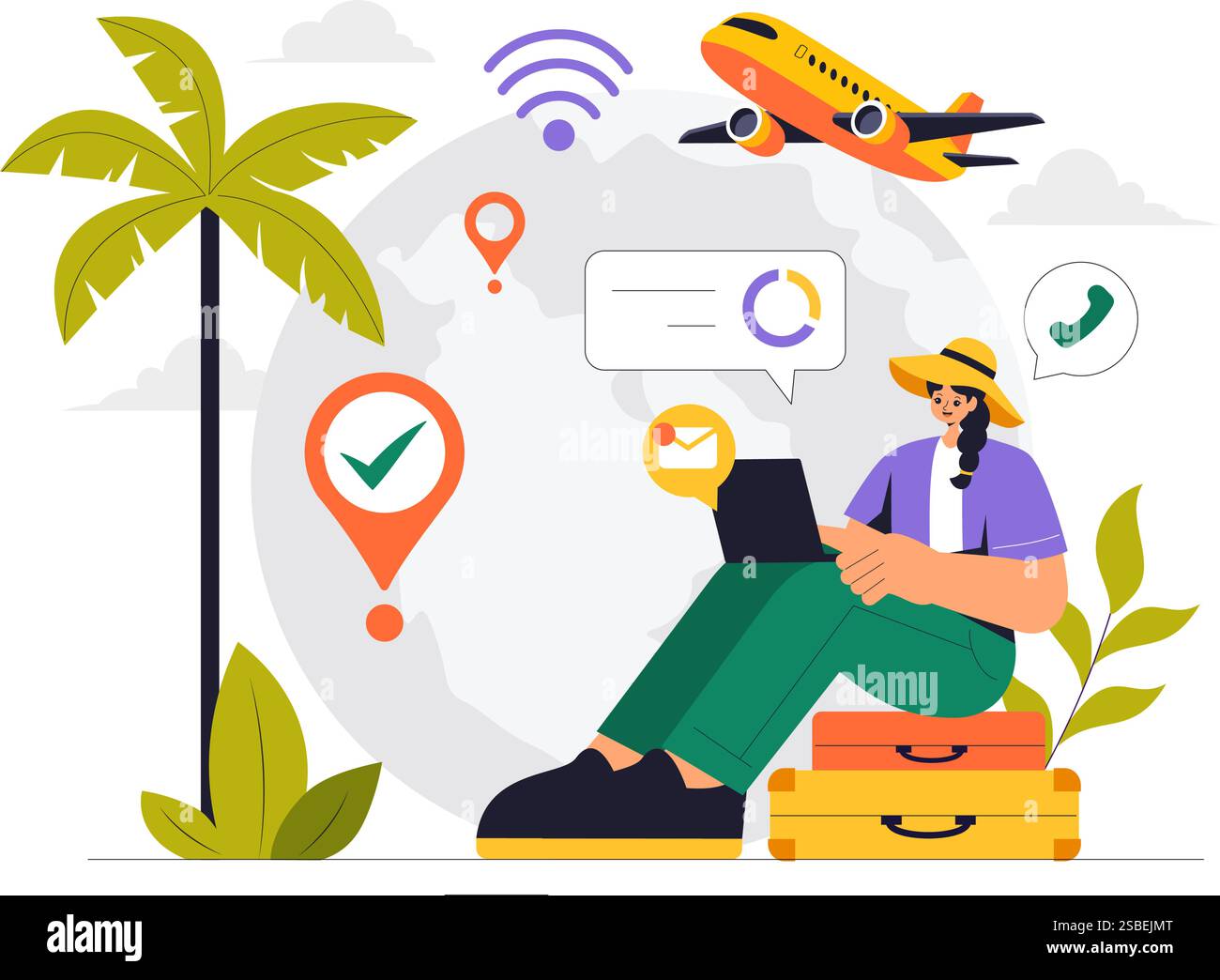 Digital Nomad Lifestyle Vector Illustration Featuring People Working ...