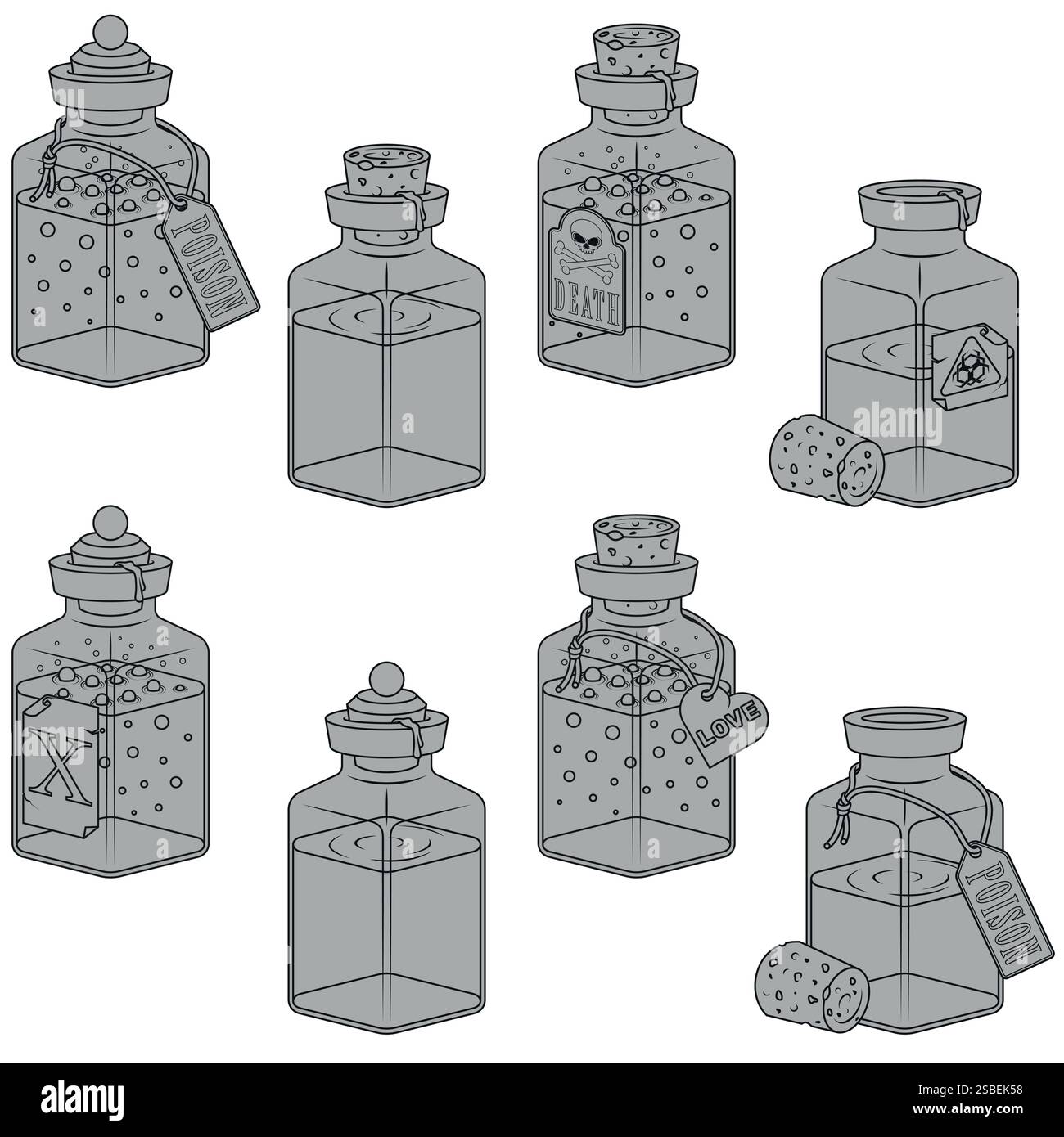 Glass jar of liquid substances, magic potion containers with cork Stock ...