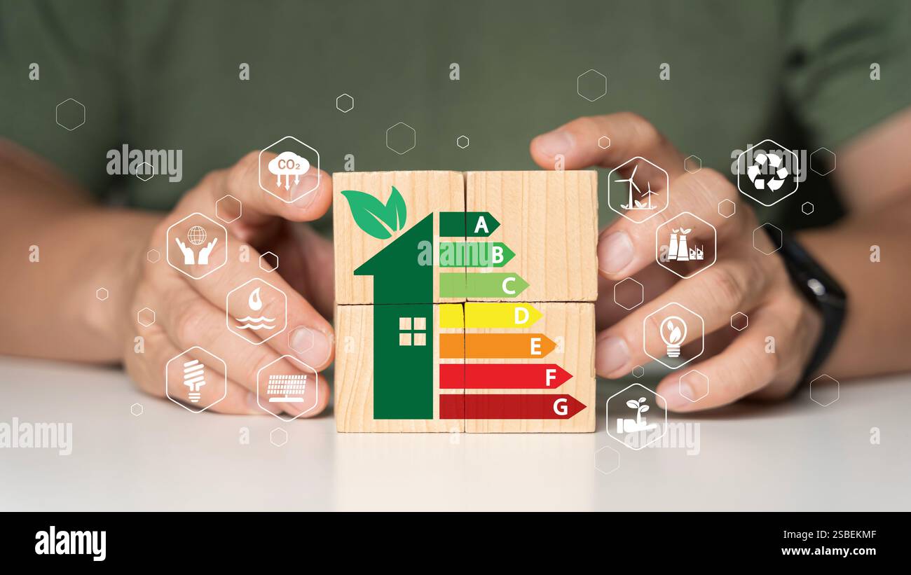 Energy efficiency rating labels promoting low consumption and efficient ...