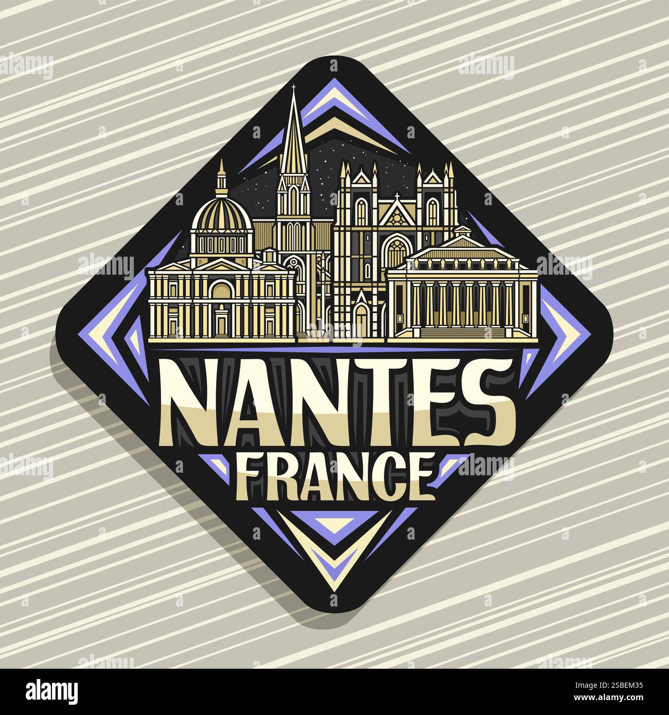 Vector logo for Nantes, dark decorative rhomb road sign with simple ...