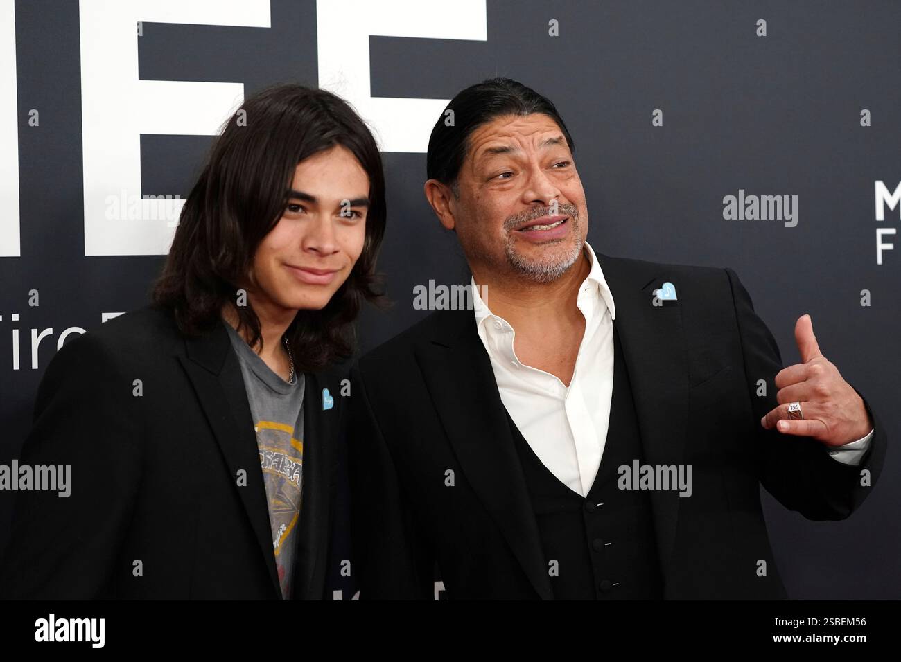 Robert Trujillo of Metallica, right, and Ty Trujillo arrive at the 67th ...
