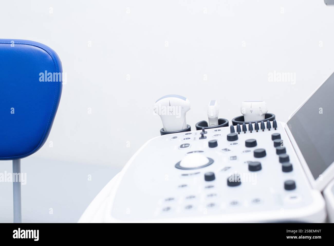 Modern ultrasound machine, scanners and sensors close-up. Medical ...