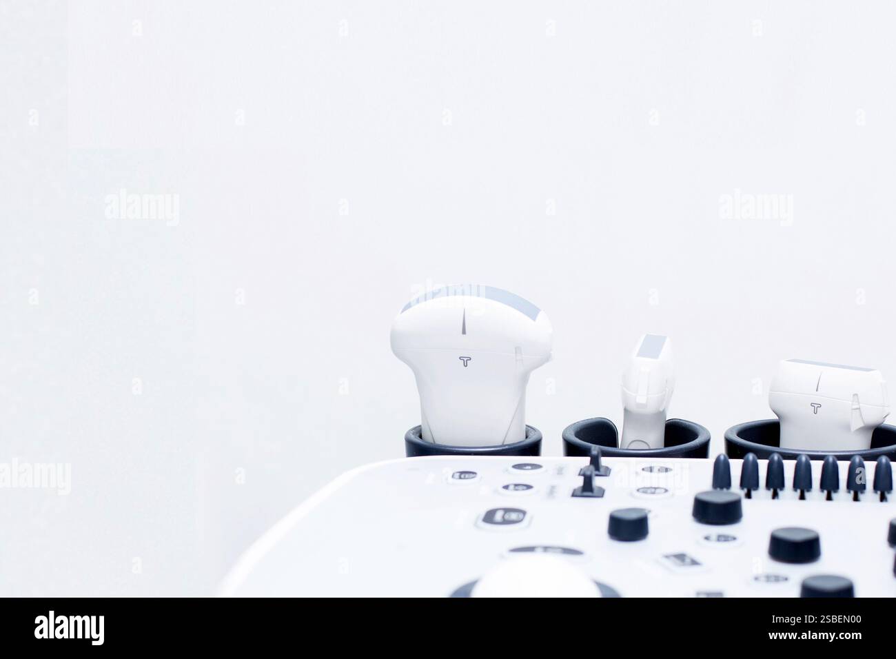 Modern ultrasound machine, scanners and sensors close-up. Medical ...