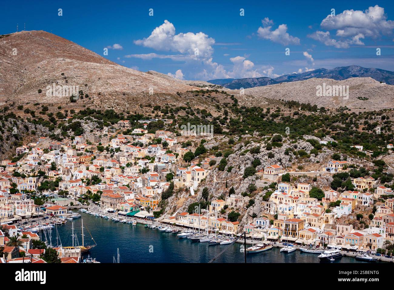 Symi island in Dodecanese island complex in Aegean sea, Greece Stock ...