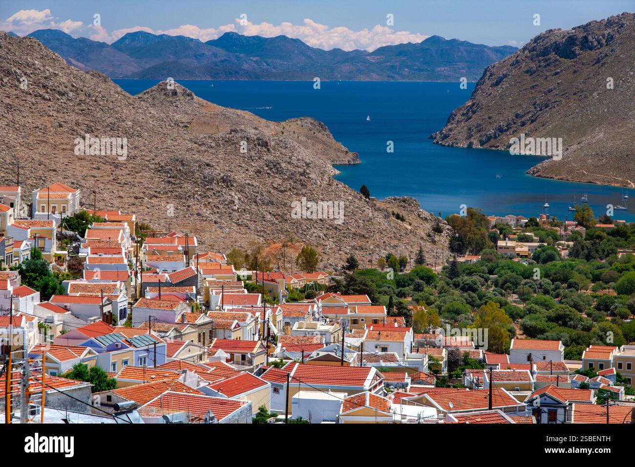 Pedi coastal village, Symi island in Dodecanese island complex in ...