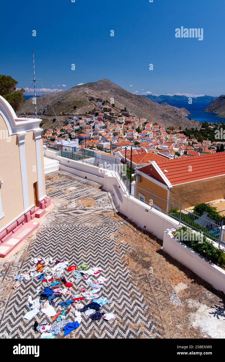 Pedi coastal village, Symi island in Dodecanese island complex in ...
