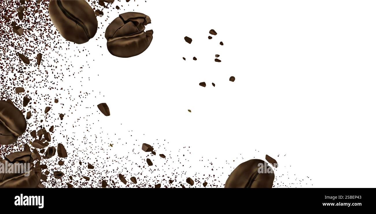 Coffee beans with powder border on white backdrop - large roasted ...